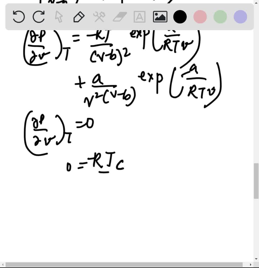 SOLVED:The Dieterici equation of state is p=((R T)/(v-b)) ((-a)/(R Tv ...