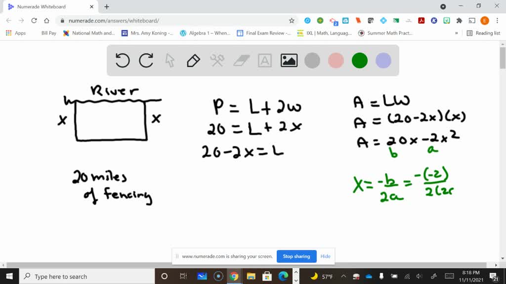SOLVED:A rancher has 20 miles of fencing to fence a rectangular piece ...