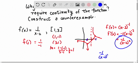 SOLVED: Why do you need continuity to apply the Mean Value Theorem? Construct a counterexample ...
