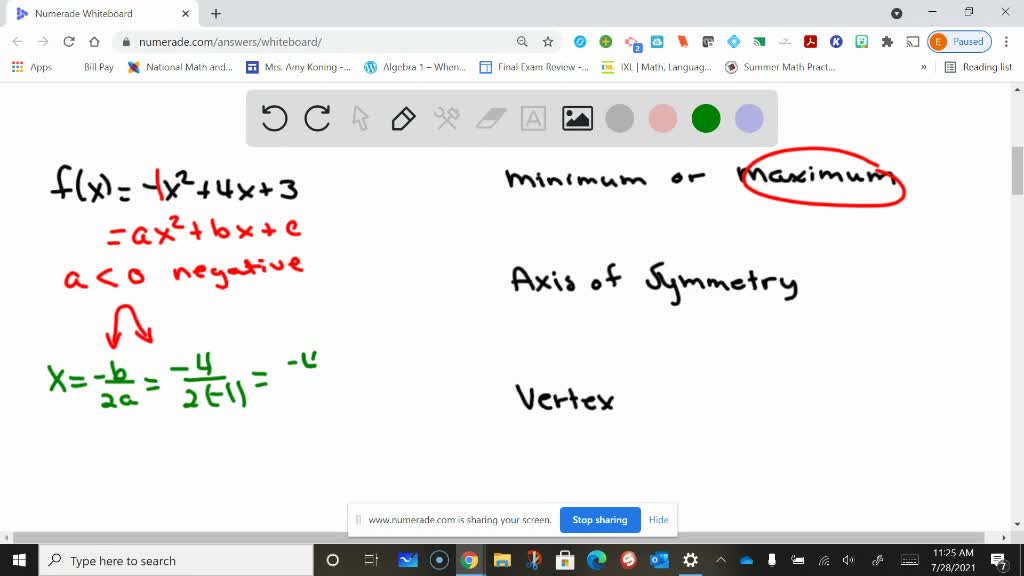 SOLVED:For the following exercises, determine where is a minimum or maximum value to each ...