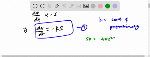 SOLVED: A spherical raindrop evaporates at a rate proportional to its ...