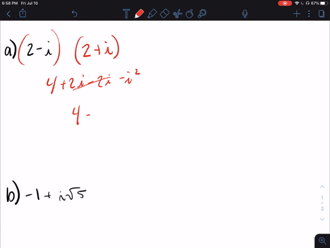 SOLVED:For each complex number, name the complex conjugate. Then find the product. a. 2-i b. -1 ...