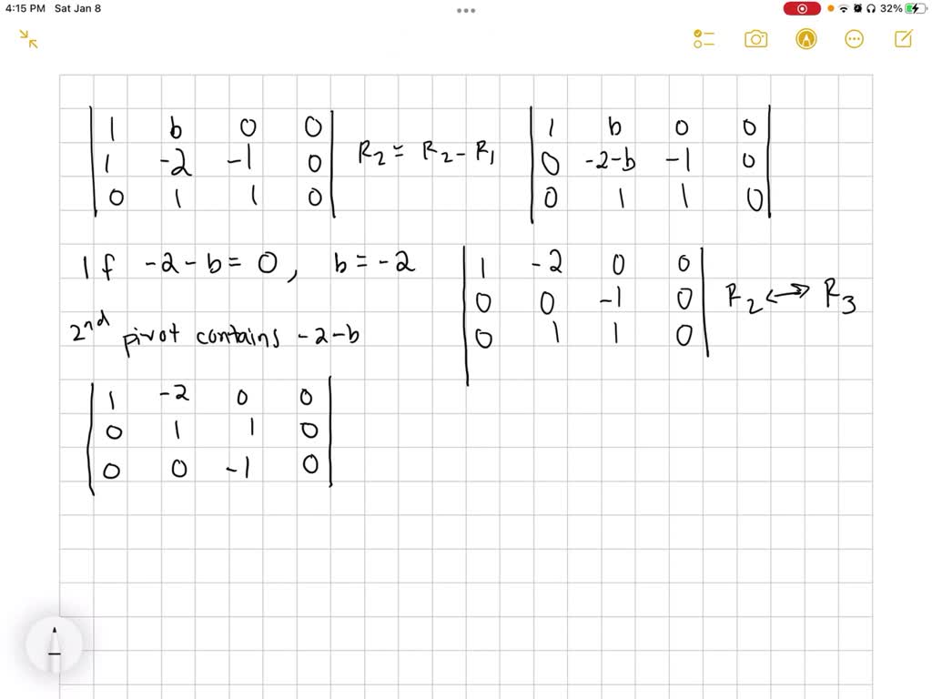 Which number b leads later to a row exchange? Which b leads to a ...