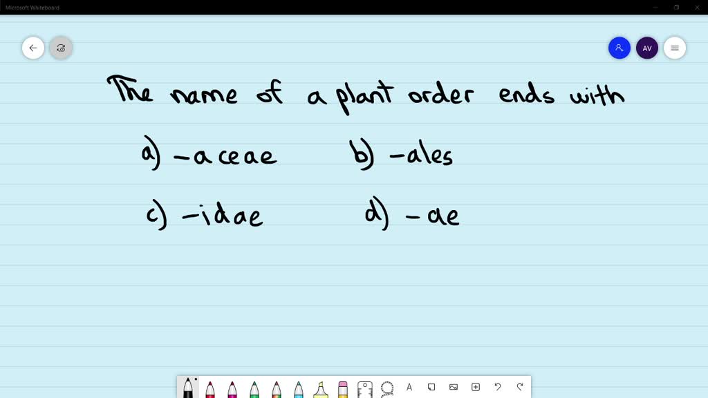 SOLVED:The name of a plant order ends with (a) -aceae (b) -ales (c ...