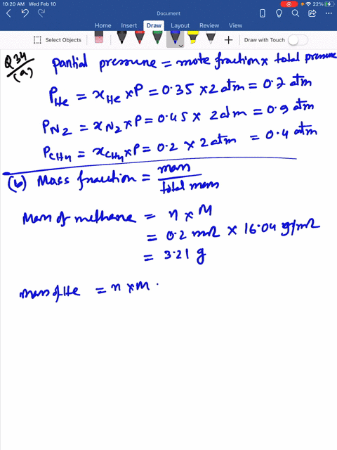 An ideal-gas mixture contains 35 % helium, 20 % methane, and 45 % nitrogen by volume at 2.00 atm ...