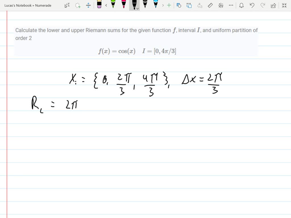 SOLVED:Calculate the lower and upper Riemann sums ℛ(f, ℒ50) and ℛ(f, 𝒰50) . f(x)=(2+sin(x))^4 / ...