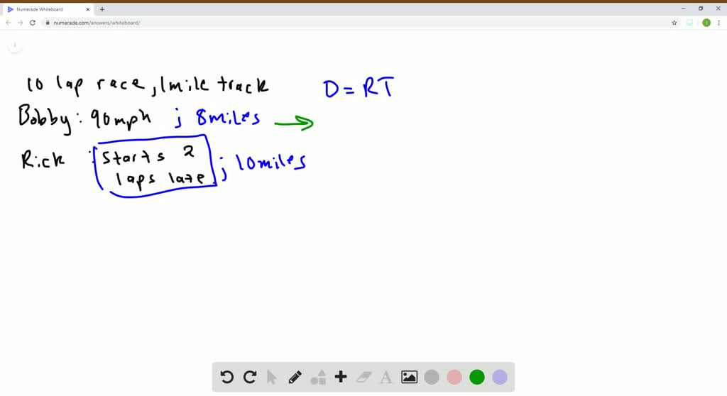 SOLVED:Bobby and Rick are in a 10 -lap race on a one-mile oval track ...