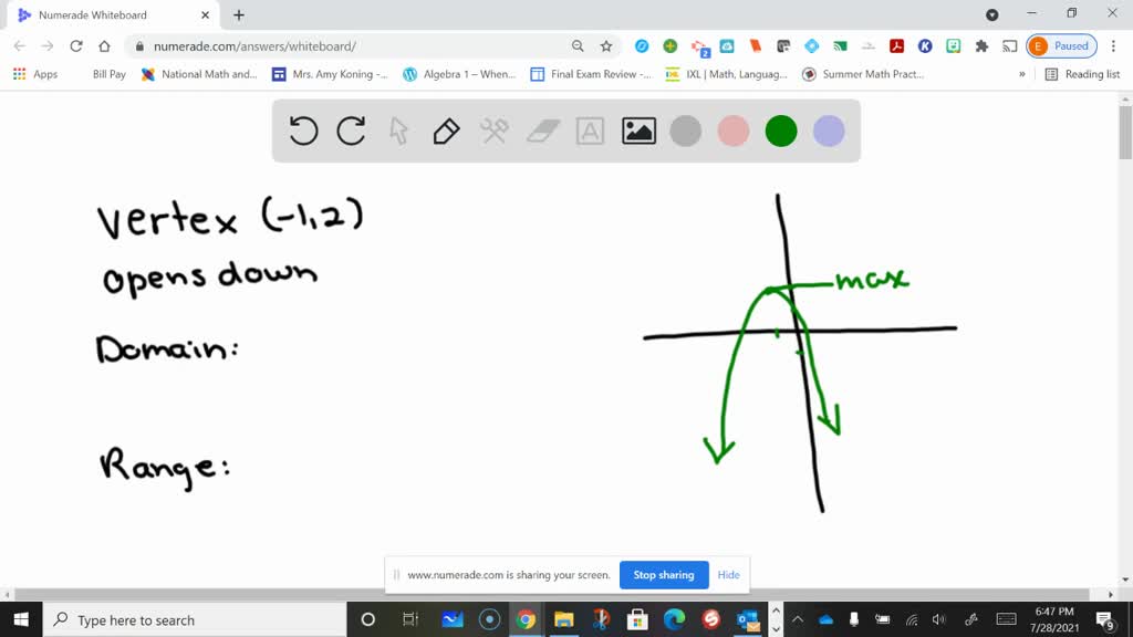 SOLVED:Use the vertex of the graph of the quadratic function and the ...