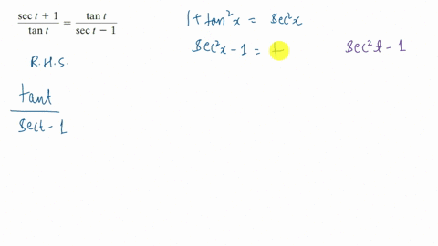⏩SOLVED:Verify each identity. (sect+1)/(tant)=(tant)/(sect-1) | Numerade