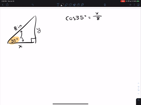 SOLVED:Geometry A right triangle has a hypotenuse of length 8 inches. If one angle is 35^∘, find ...