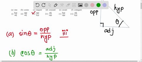 SOLVED:Match the trigonometric function with its right triangle definition. Match the ...