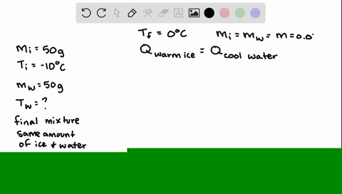 SOLVED:A 50-g ice cube at -10^2 C is placed in an equal mass of water. What must the initial ...