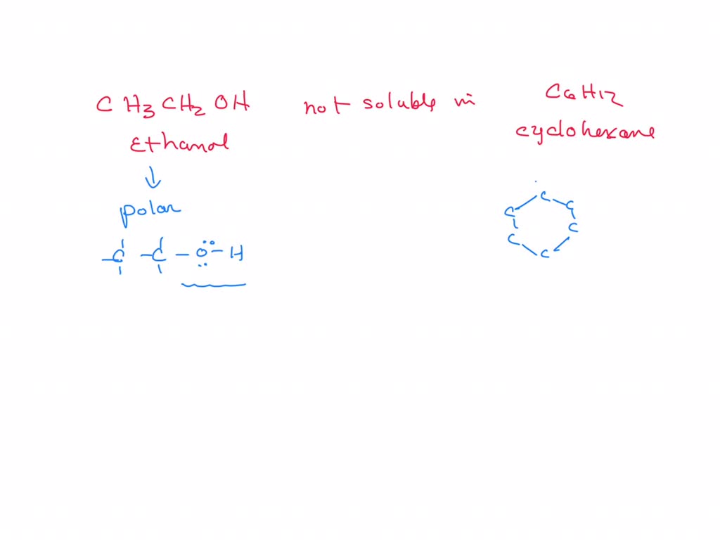 SOLVED:Explain why ethanol (C2 H3 OH) is not soluble in cyclohexane (C6 ...