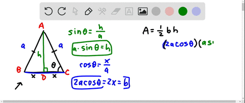 SOLVED:If the two equal sides of an isosceles triangle have length a , find the length of the ...