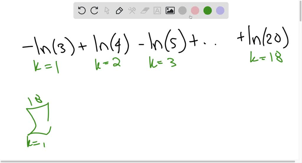 SOLVED:Rewrite the sum using summation notation. -\ln (3)+\ln (4)-\ln ... SOLVED:Rewrite the sum using summation notation. -\ln (3)+\ln (4)-\ln ...