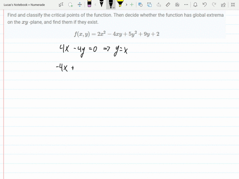 Find and classify the critical points of the function. Then decide whether the function has ...