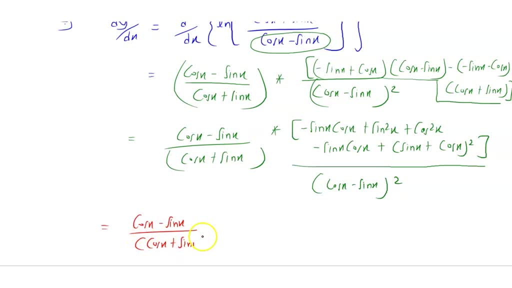 SOLVED: Differentiate with respect to x : (a) ln{(cosx+sinx)/(cosx-sinx ...