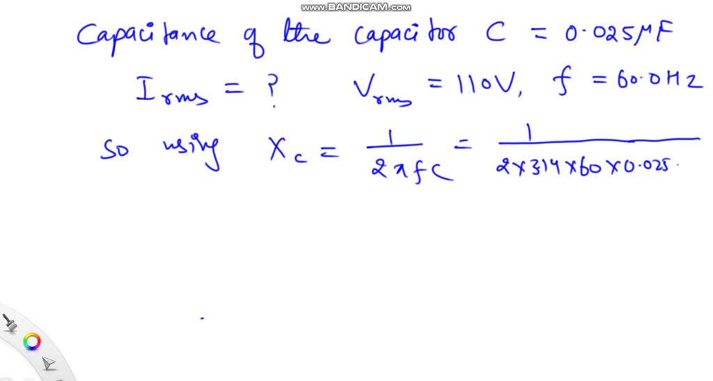 SOLVED:A capacitor is rated at 0.025 μF. How much rms current flows ...
