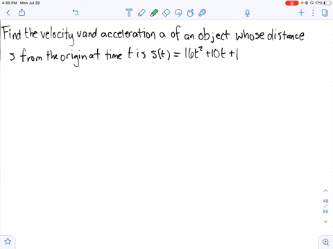 SOLVED:Find the velocity v and acceleration a of an object in rectilinear motion whose distance ...