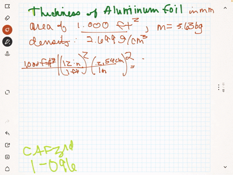 SOLVED: A sheet of aluminum foil has a total area of 1.000 ft^2 and a ...