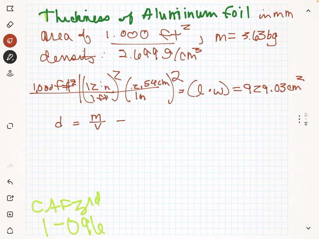 SOLVED: A sheet of aluminum foil has a total area of 1.000 ft^2 and a ...