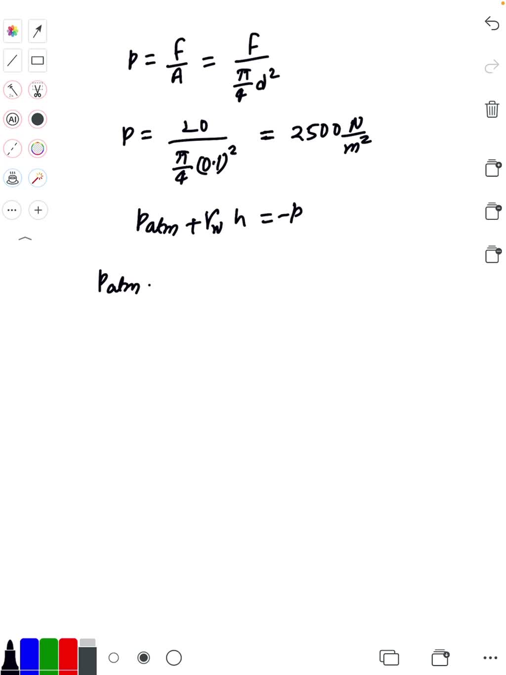 An inverted 0.1 -m-diameter circular cylinder is partially filled with ...
