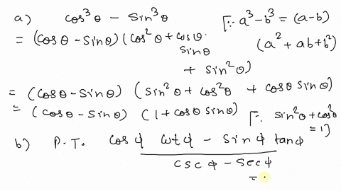 SOLVED:(a) Factor the expression cos^3 θ-sin^3 θ(b) Prove the identity ...