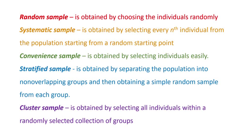 SOLVED:Identify the type of quantitative sampling design used in the following examples: a. One ...