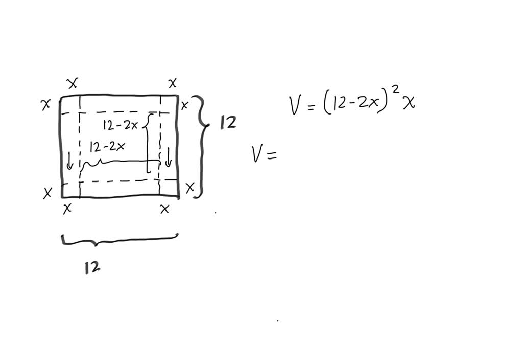 A sheet of cardboard 12 in square is used to make an open box by ...