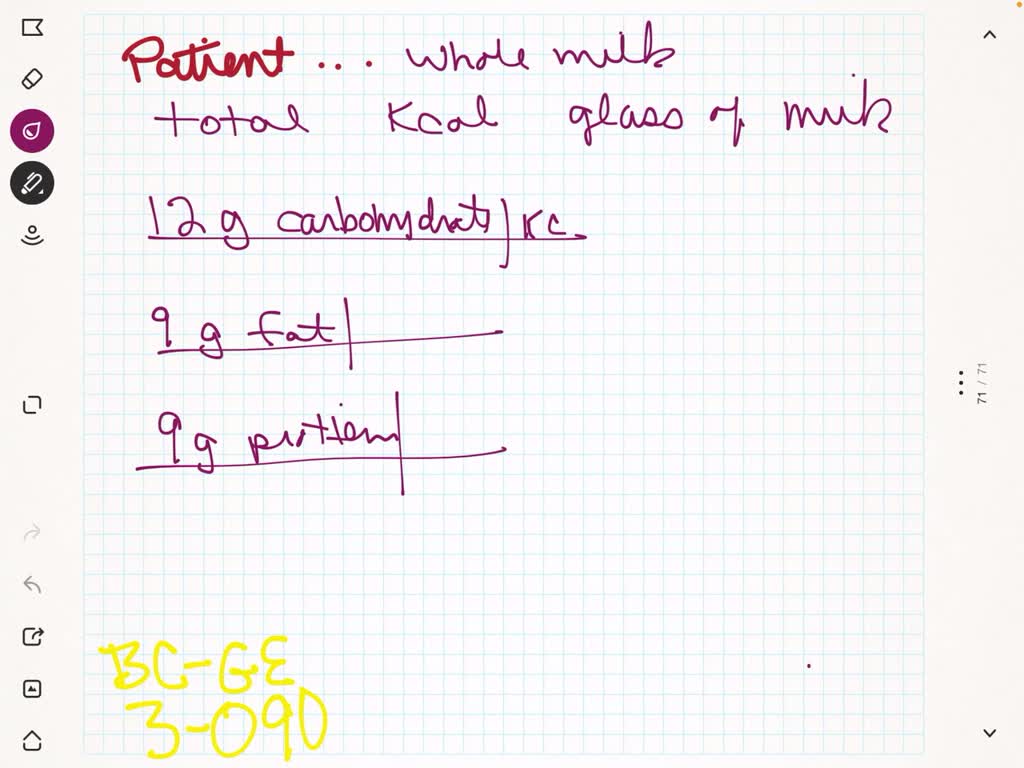 SOLVED:A young patient drinks whole milk as part of her diet. Calculate the total kilocalories ...