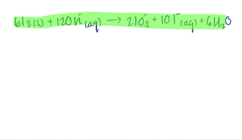 Iodide ions react with iodate ions in acidic, aqueous solution to form ...