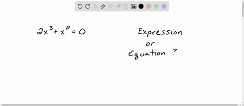 SOLVED:Tell whether each of the following is an expression or an equation. 2 x^3+x^2=0
