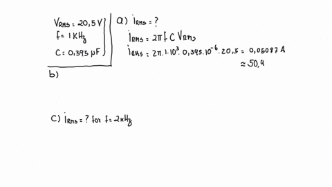 SOLVED:The maximum current in a 22-μF capacitor connected to an ac generator with a frequency of ...