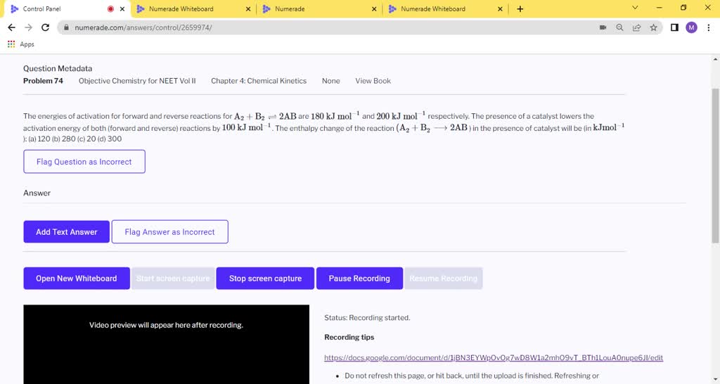 SOLVED:The energies of activation for forward and reverse reactions for ...