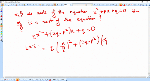 SOLVED: If α, βare the roots of the equation x^2+p x+q=0 then α is a ...