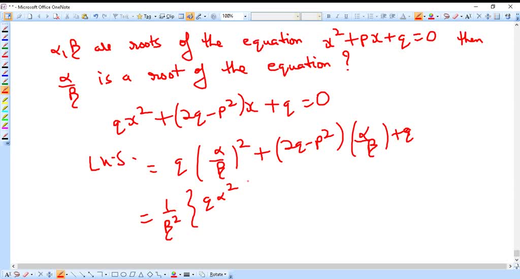 SOLVED: If α, βare the roots of the equation x^2+p x+q=0 then α is a ...