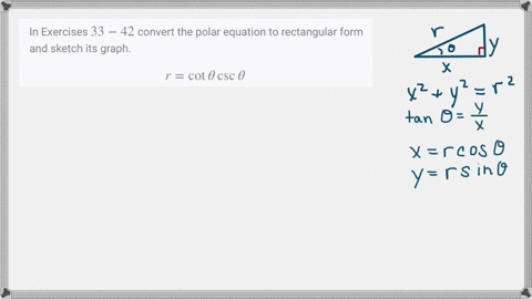 SOLVED:In Exercises 33-42 convert the polar equation to rectangular form and sketch its graph. r ...