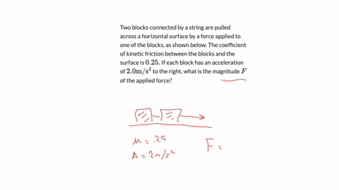SOLVED: Two blocks connected by a string are pulled across a horizontal surface by a force ...