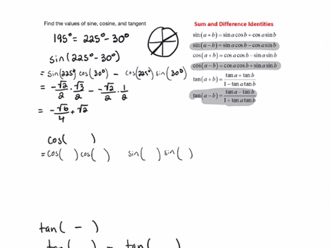 SOLVED:In Exercises 13-28, find the exact values of the sine, cosine, and tangent of the angle ...