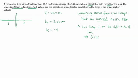 ⏩SOLVED:A converging lens with a focal length of 70.0 cm forms an ...
