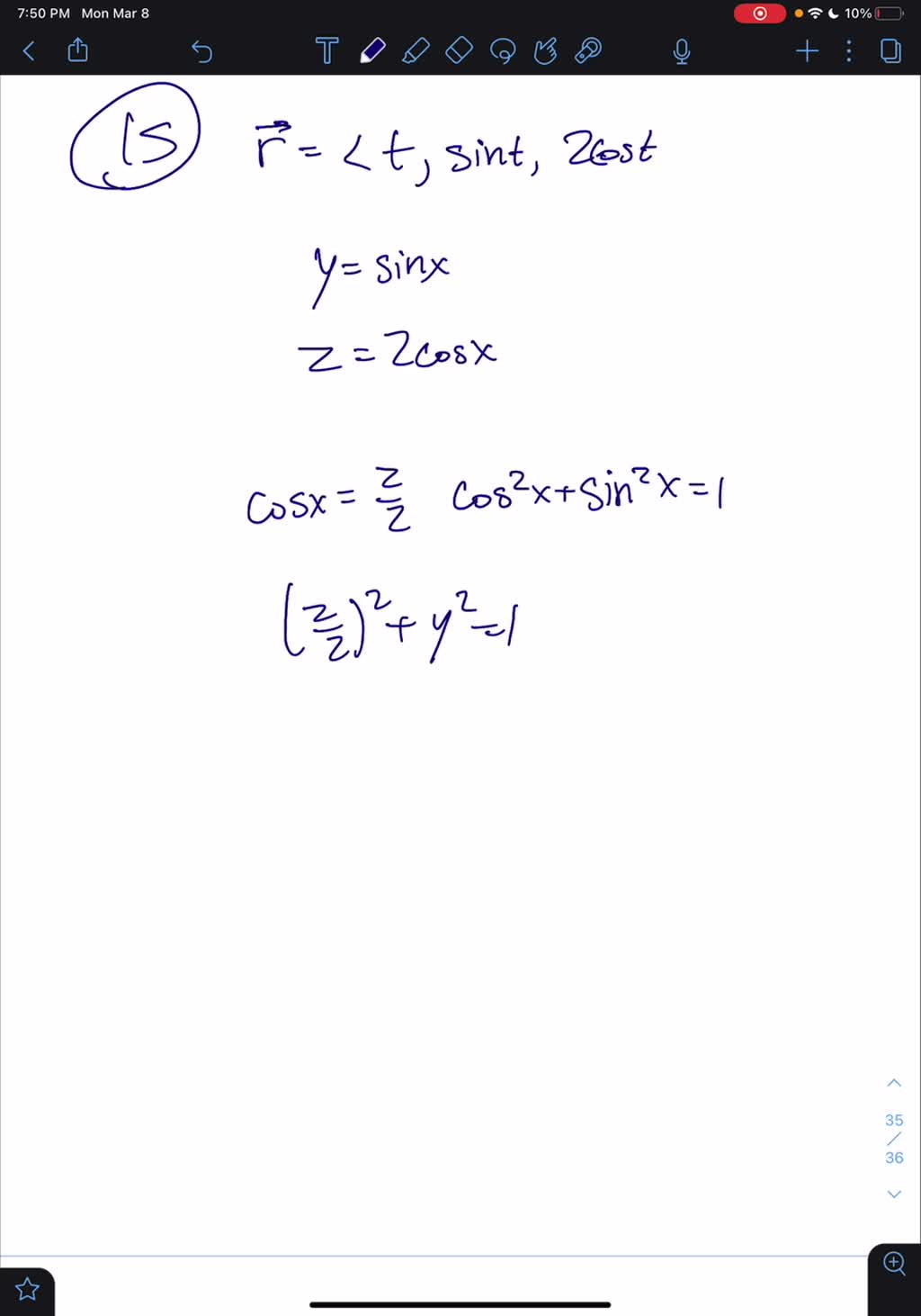 SOLVED: Draw the projections of the curve on the three coordinate planes. Use these projections ...