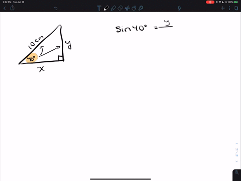 SOLVED:A right triangle has a hypotenuse of length 10 centimeters. If one angle is 40^∘, find ...
