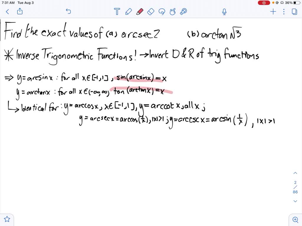SOLVED Determine The Exact Value a Arcsec 2 b Arctan 3 SOLVED Determine The Exact Value a Arcsec 2 b Arctan 3