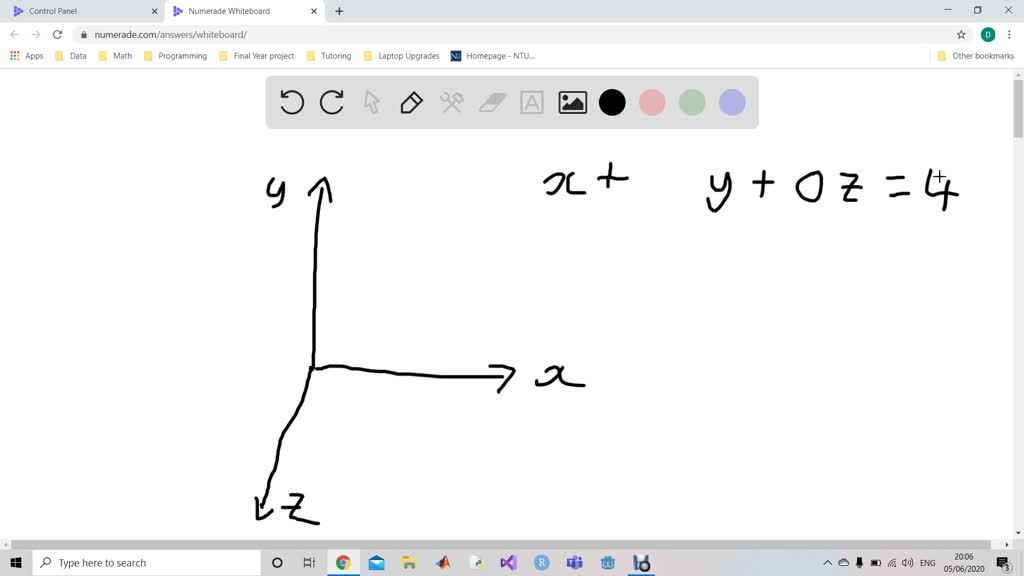Graph the first-octant portion of each plane. x=5