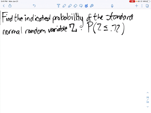 SOLVED:Find the indicated probability of the standard normal random ...