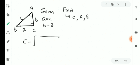 SOLVED:Use the right triangle shown here. Then, using the given information, solve the triangle ...