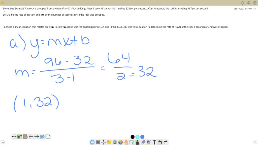 SOLVED:Solve. See Example 7. A rock is dropped from the top of a 400 ...