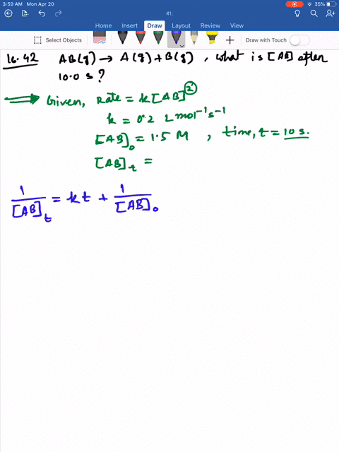 SOLVED:For the simple decomposition reaction \mathrm{AB}(g ...