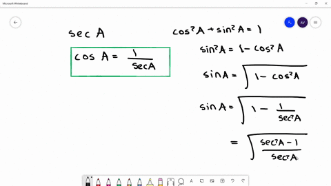 SOLVED:Express the trigonometric ratios sinA, secA and tanA in terms of cotA.