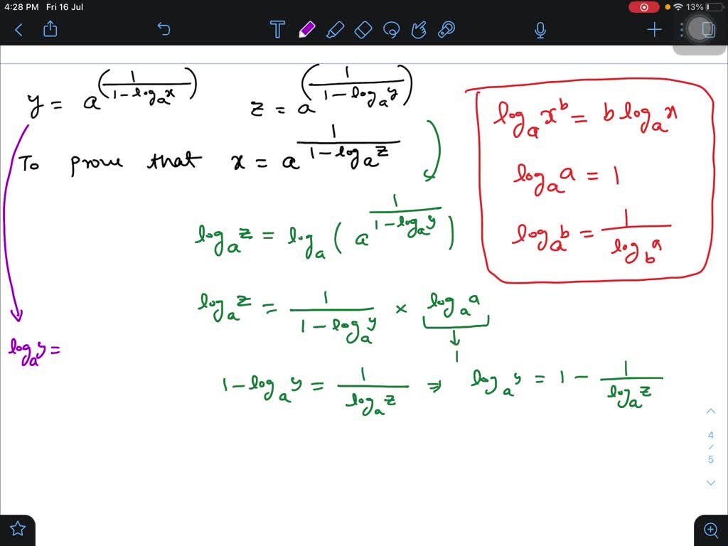 SOLVED If Y a left frac 1 1 log a X right And Z a left